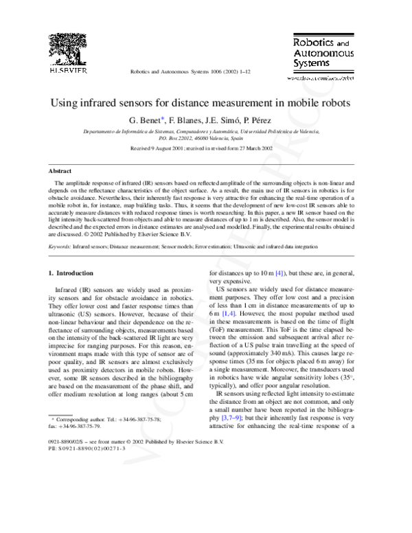 (PDF) Using infrared sensors for distance measurement in mobile robots