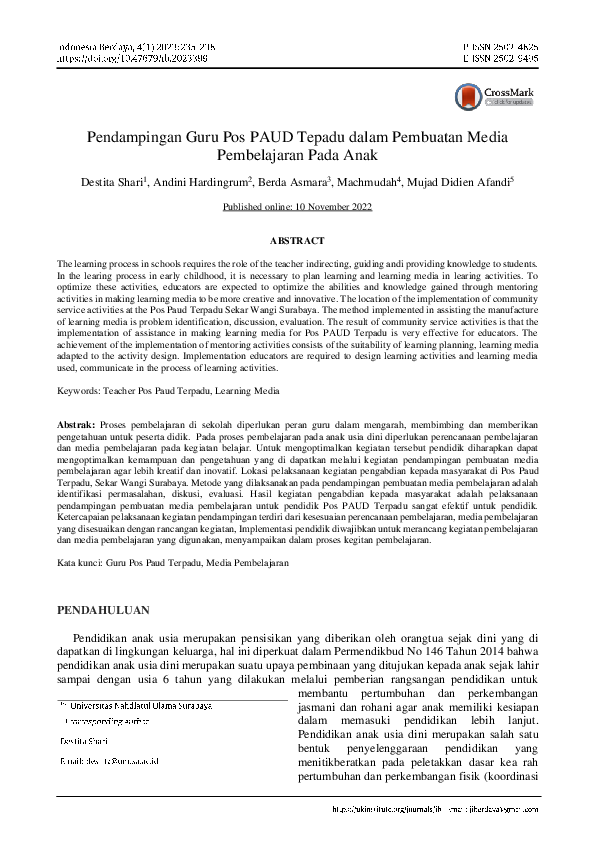 (PDF) Pendampingan Guru Pos PAUD Tepadu dalam Pembuatan Media Pembelajaran Pada Anak
