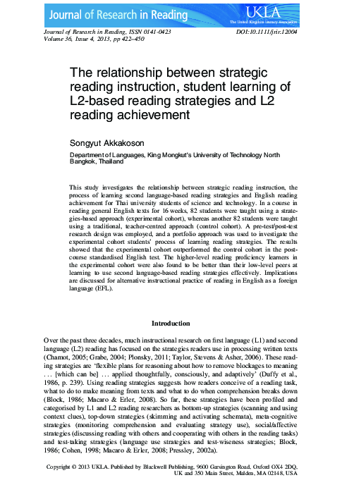(PDF) The relationship between strategic reading instruction, student learning of L2-based ...