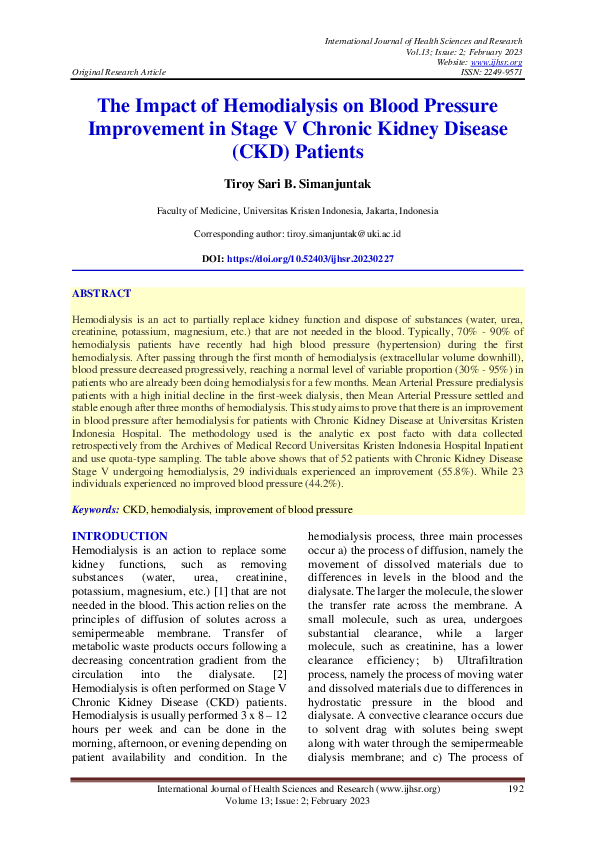 (PDF) The Impact of Hemodialysis on Blood Pressure Improvement in Stage ...