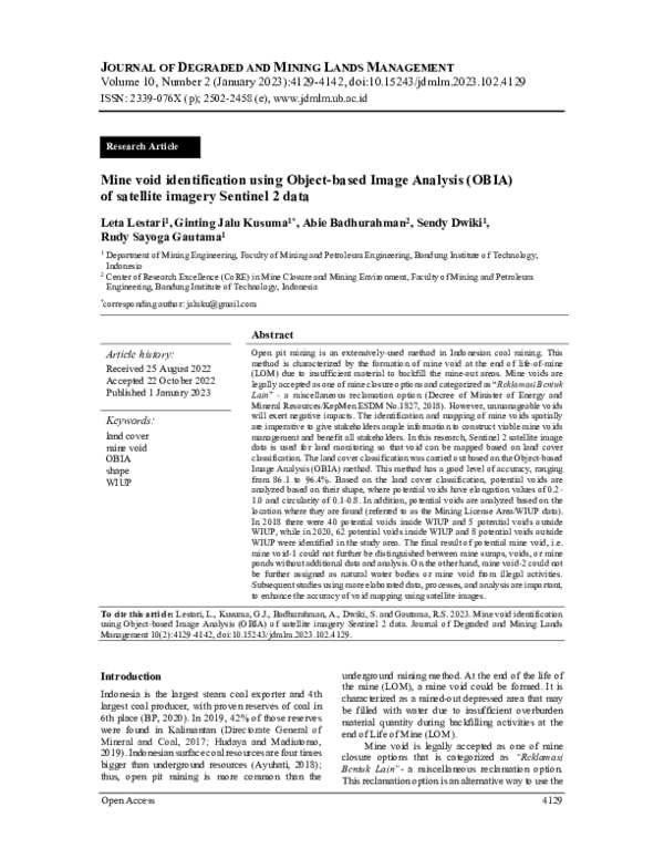 (PDF) Mine void identification using Object-based Image Analysis (OBIA) of satellite imagery ...