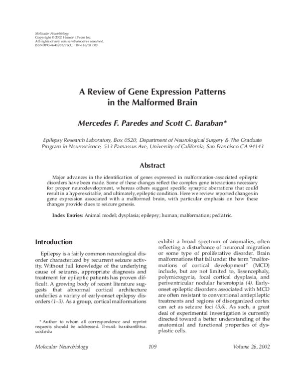 (PDF) A Review of Gene Expression Patterns in the Malformed Brain