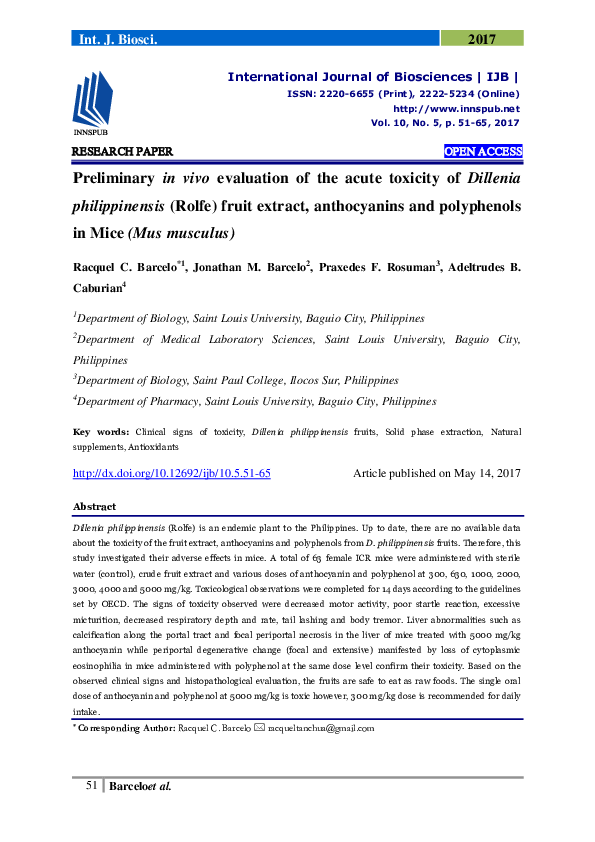 (PDF) Preliminary In vivo evaluation of the acute toxicity of Dillenia ...