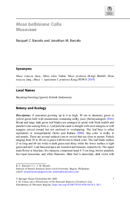 (PDF) Musa balbisiana Colla Musaceae