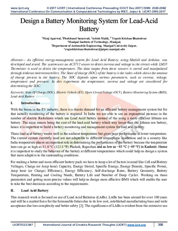 (PDF) Design a Battery Monitoring System for Lead-Acid Battery