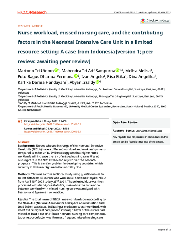 (PDF) Nurse workload, missed nursing care, and the contributing factors in the Neonatal ...