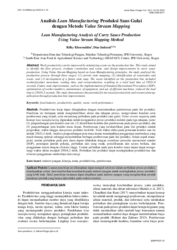 Pdf Analisis Lean Manufacturing Produksi Saus Gulai Dengan Metode Value Stream Mapping