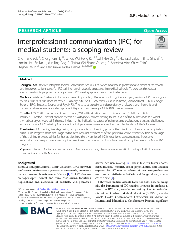 (PDF) Interprofessional Communication (IPC) for Medical Students: A ...