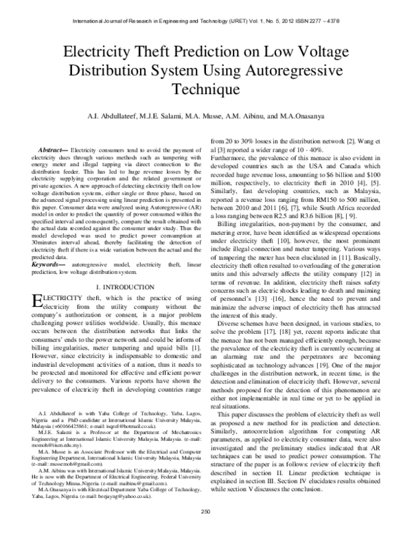 (PDF) Electricity Theft Prediction on Low Voltage Distribution System ...