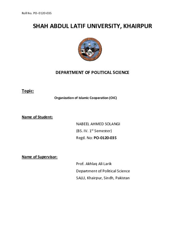 (PDF) OIC_Organization_of_Islamic_Co_operation Assignment