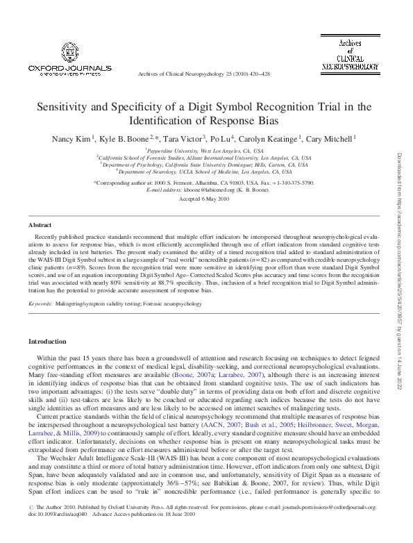 (PDF) Sensitivity and Specificity of a Digit Symbol Recognition Trial in the Identification of ...