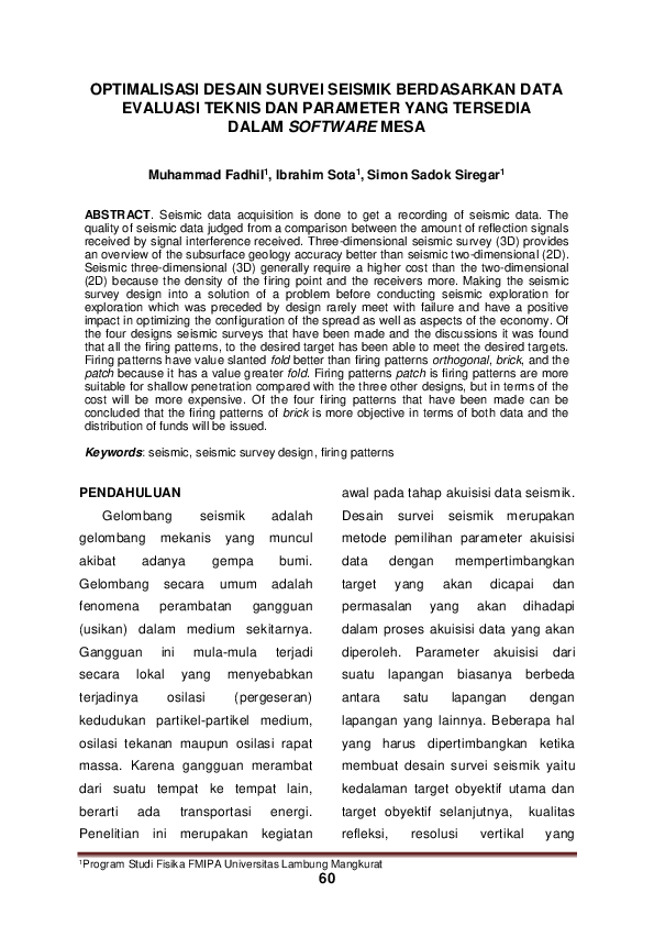 (PDF) Optimalisasi Desain Survei Seismik Berdasarkan Data Evaluasi Teknis Dan Parameter Yang ...