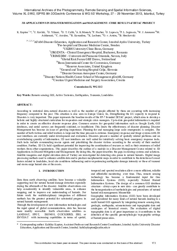 (PDF) 3D Applications in Disaster Mitigation and Management: Core ...