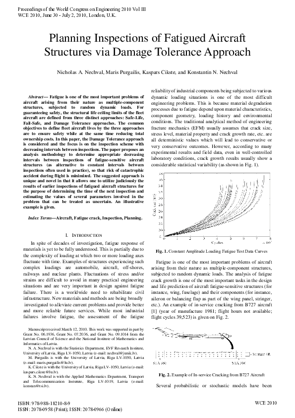 (PDF) Planning Inspections of Fatigued Aircraft Structures via Damage Tolerance Approach
