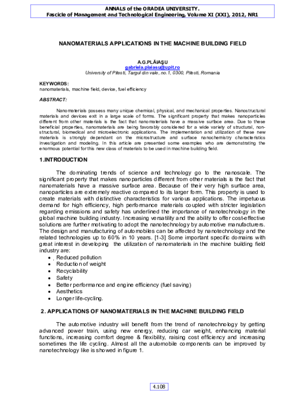(PDF) Nanomaterials Applications in the Machine Building Field