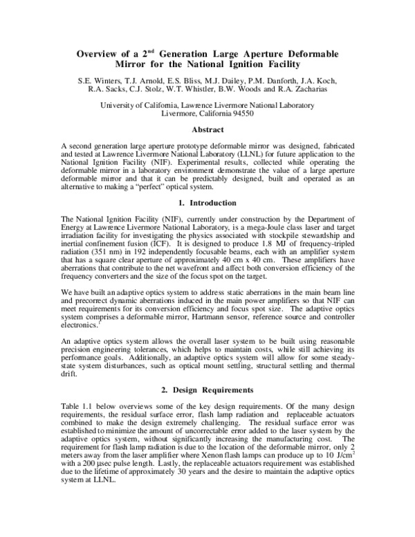 (PDF) Overview of a 2nd Generation Large Aperture Deformable Mirror for ...