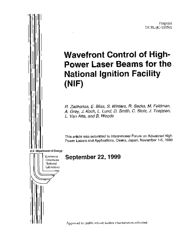 (PDF) Wavefront control of high-power laser beams in the National ...