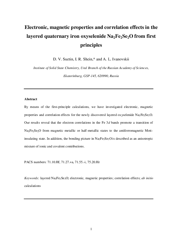 (PDF) Electronic, magnetic properties and correlation effects in the layered quaternary iron ...