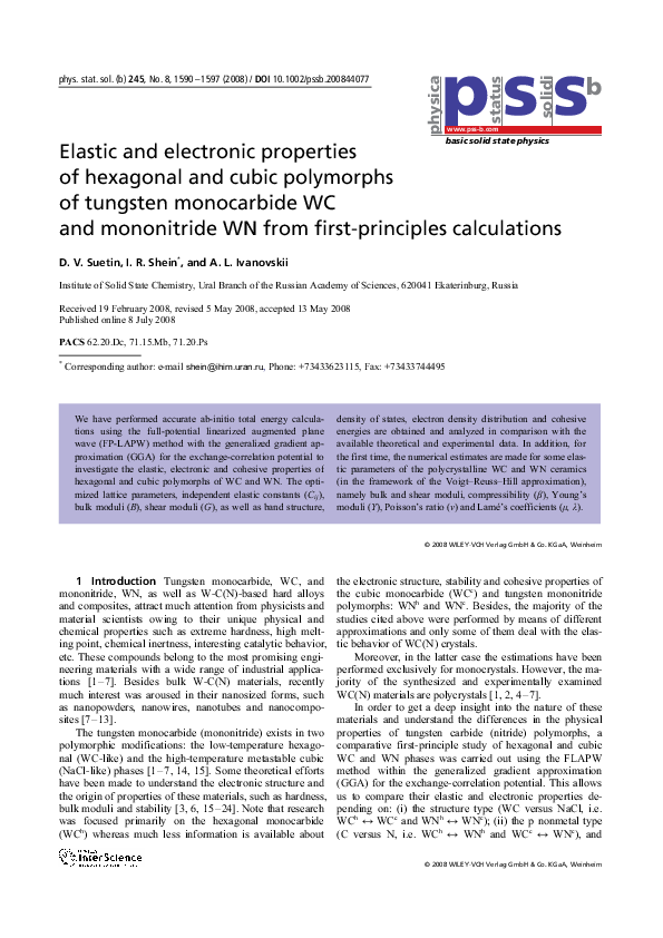 Pdf Elastic And Electronic Properties Of Hexagonal And Cubic