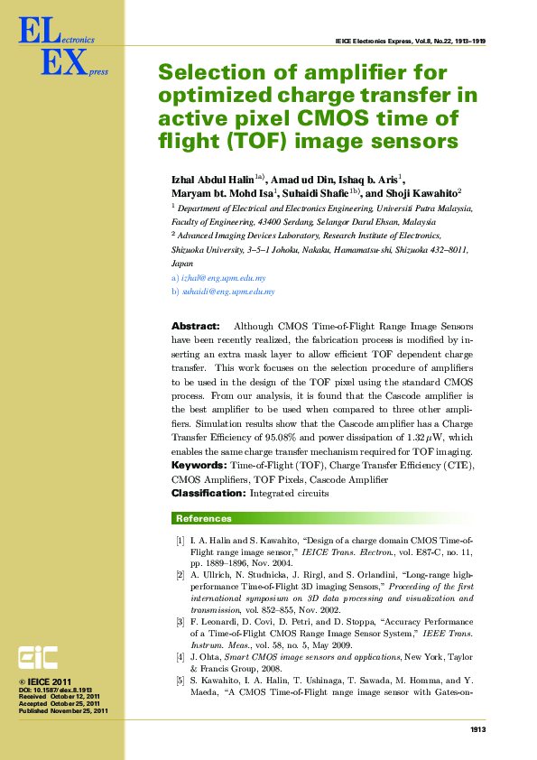 (PDF) Time-of-flight range imaging with a custom solid state image sensor