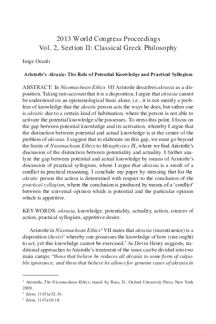 (PDF) Aristotle’s Akrasia: The Role of Potential Knowledge and ...