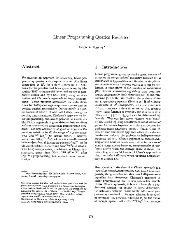 Pdf Linear Programming Queries Revisited