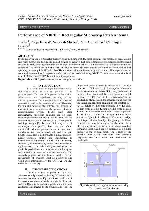 (PDF) Performance of NBPE in Rectangular Microstrip Patch Antenna