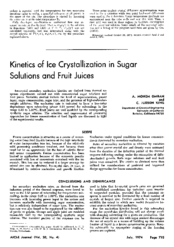 (PDF) Kinetics of ice crystallization in sugar solutions and fruit juices