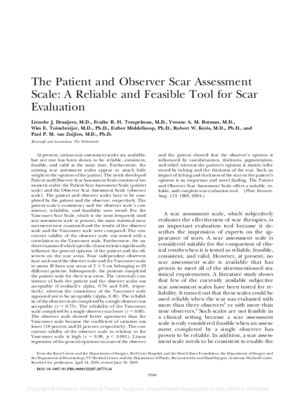 (PDF) The Patient and Observer Scar Assessment Scale: A Reliable and ...