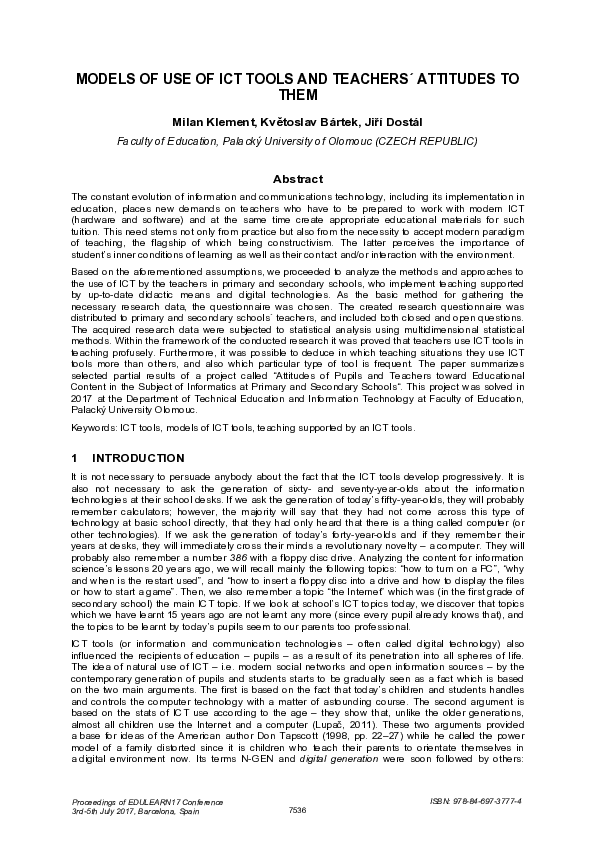 (PDF) Models of Use of Ict Tools and Teachers´ Attitudes to Them
