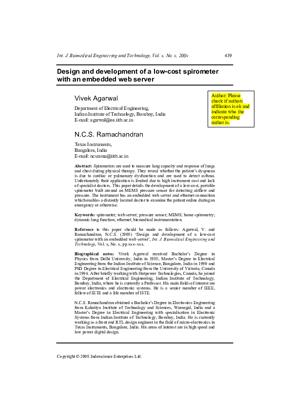 (PDF) Design and development of a low-cost spirometer with an embedded web server