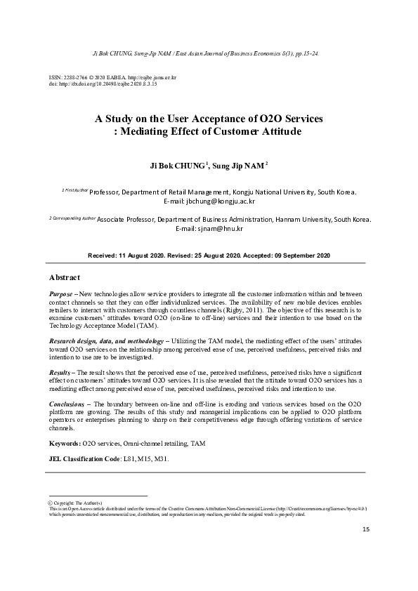 (PDF) A Study on the User Acceptance of O2O Services : Mediating Effect ...