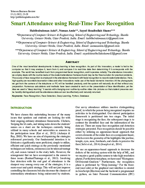 (PDF) Smart Attendance using Real-Time Face Recognition