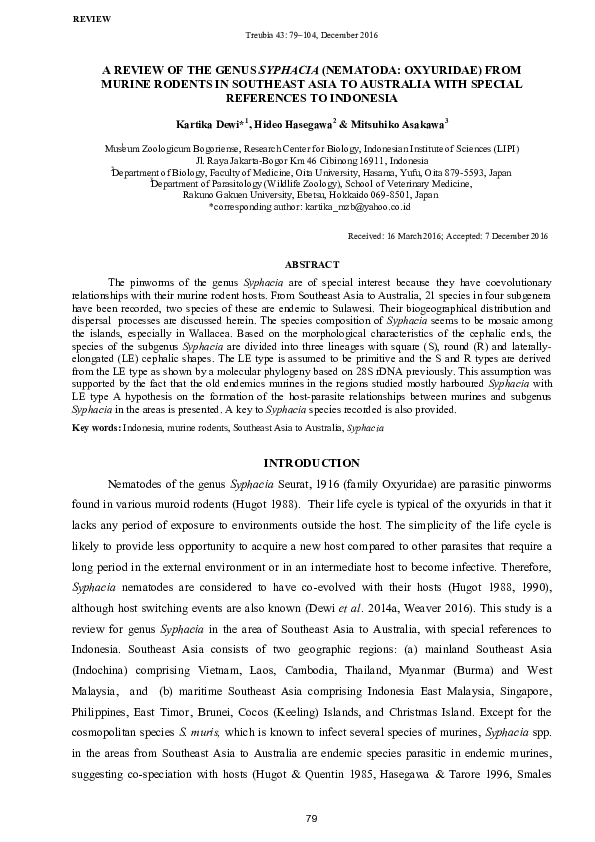 (PDF) A Review of the Genus Syphacia (Nematoda: Oxyuridae) from Murine ...