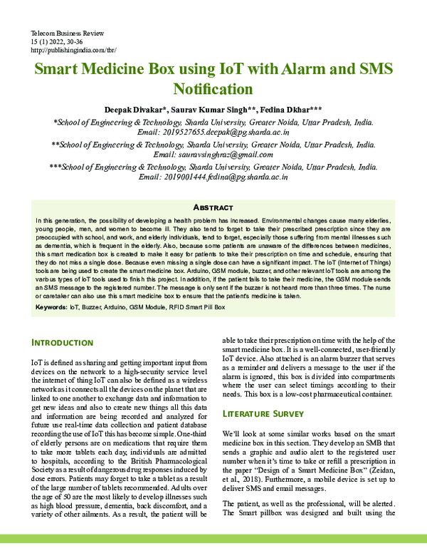 (PDF) Smart Medicine Box using IoT with Alarm and SMS Notification