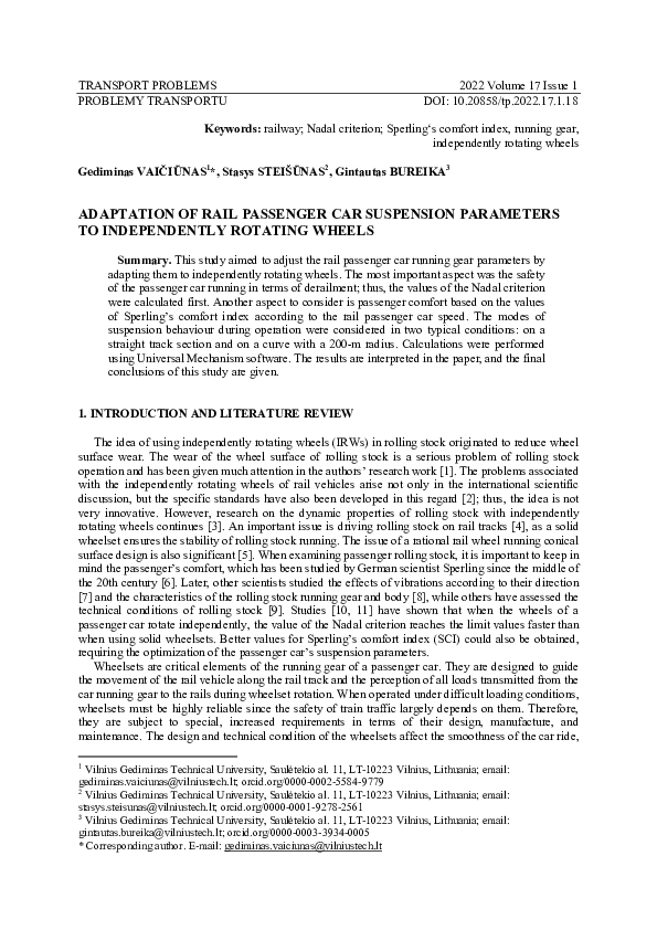(PDF) Adaptation of Rail Passenger Car Suspension Parameters to ...