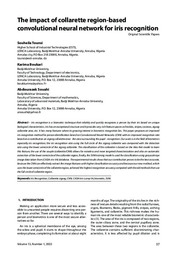 Pdf The Impact Of Collarette Region Based Convolutional Neural Network For Iris Recognition