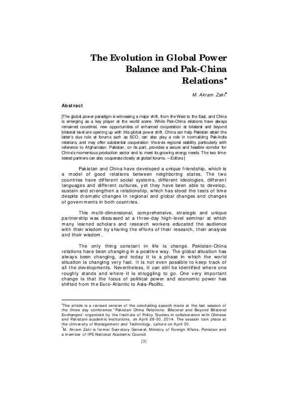 (PDF) The Evolution in Global Power Balance and Pak-China Relations
