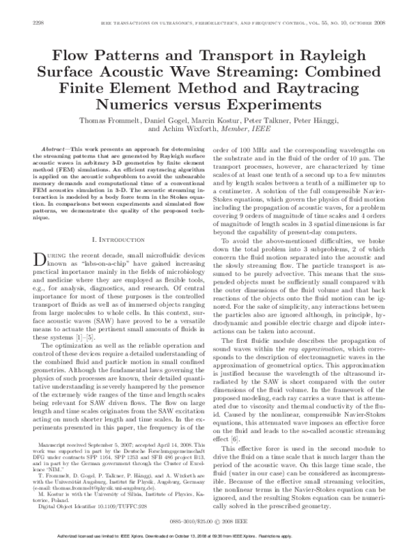 (PDF) Rayleigh Wave Streaming Patterns via FEM and Raytracing