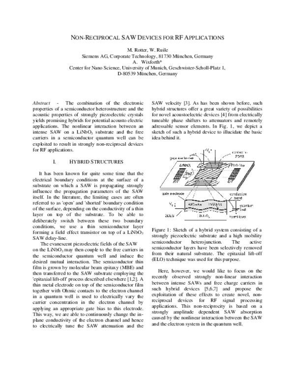 (PDF) Non-reciprocal SAW devices for RF applications
