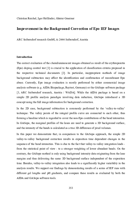 (PDF) Improvement in the Background Correction of Epo IEF Images