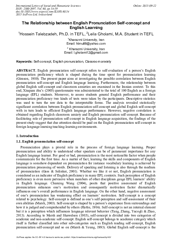 (PDF) The Relationship between English Pronunciation Self-Concept and ...