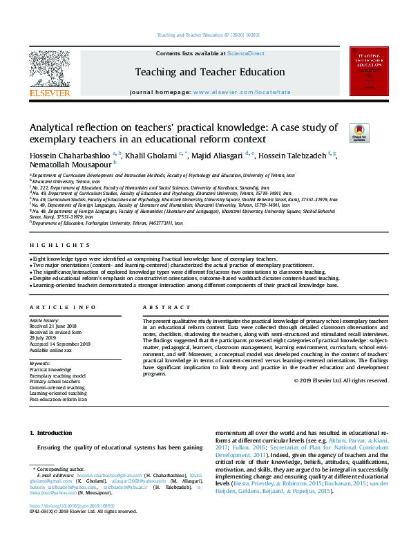 (PDF) Analytical reflection on teachers' practical knowledge: A case ...