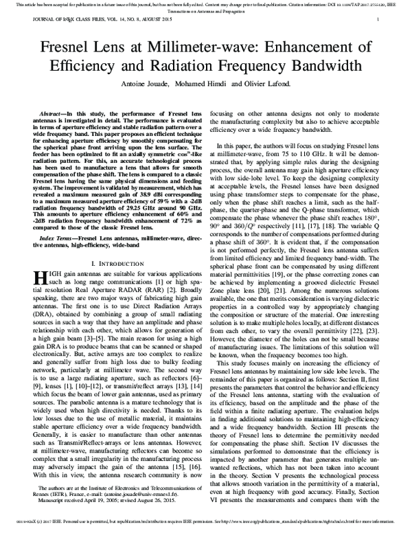 (PDF) Fresnel Lens at Millimeter-Wave: Enhancement of Efficiency and ...