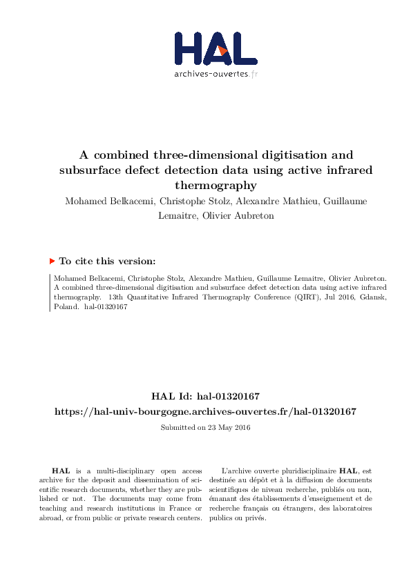 (PDF) A combined three-dimensional digitisation and subsurface defect ...
