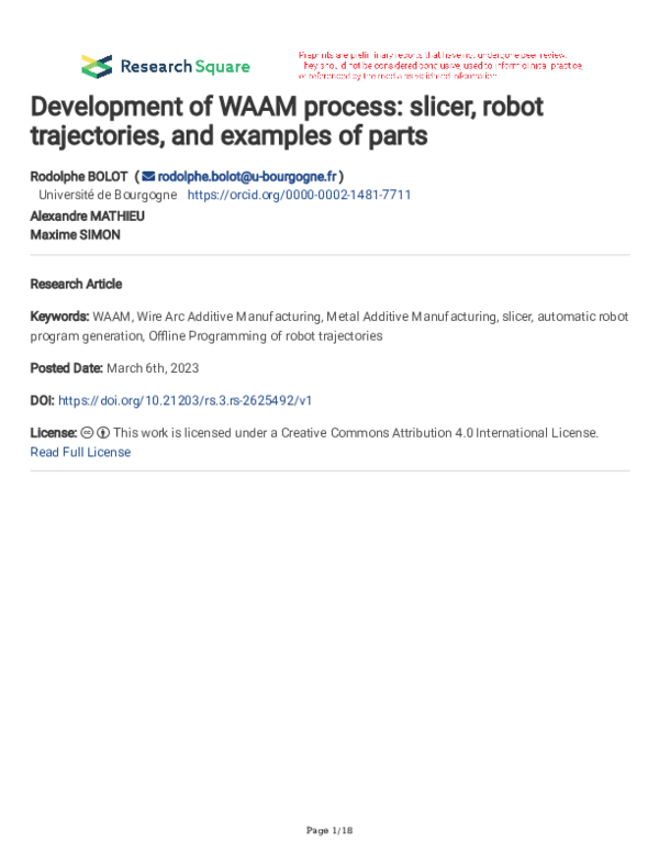 (PDF) Development of WAAM process: slicer, robot trajectories, and ...