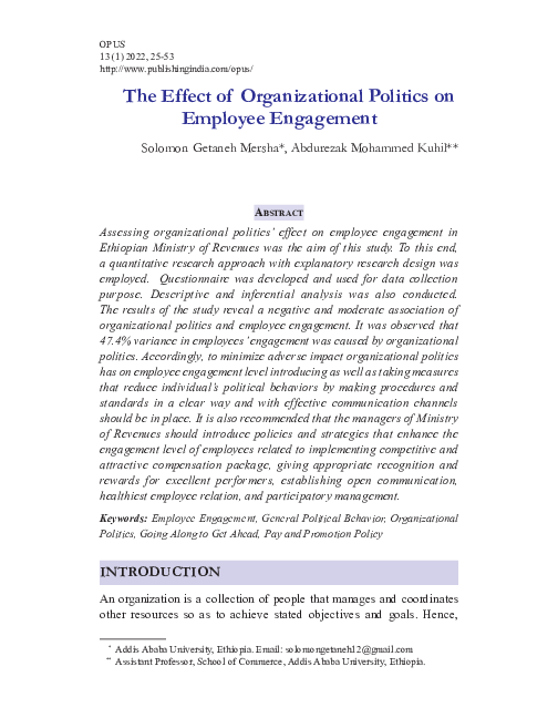 (PDF) The Effect of Organizational Politics on Employee Engagement