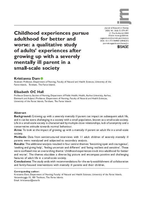 (PDF) Childhood experiences pursue adulthood for better and worse: a ...