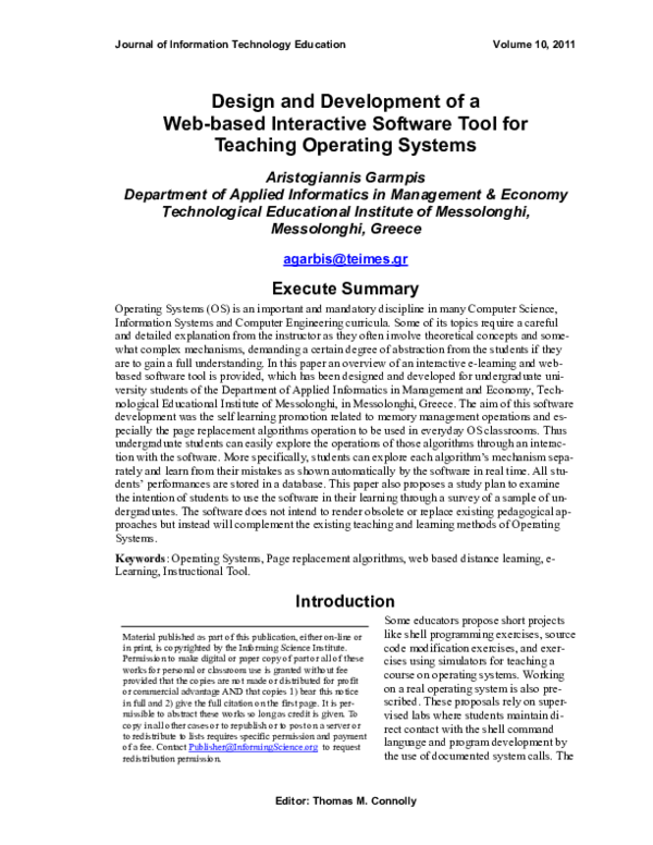 (PDF) Design and Development of a Web-based Interactive Software Tool for Teaching Operating Systems