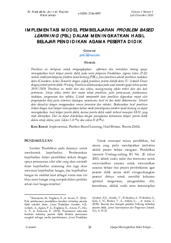 (PDF) Implementasi Model Pembelajaran Problem Based Learning (PBL) Dalam Meningkatkan Hasil ...